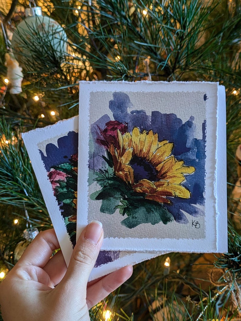 Sunflowers Watercolor Card - Etsy