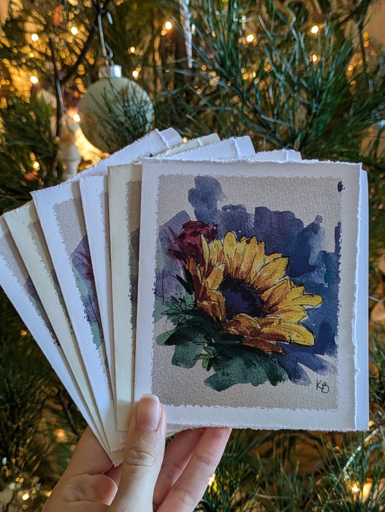 Sunflowers Watercolor Card - Etsy