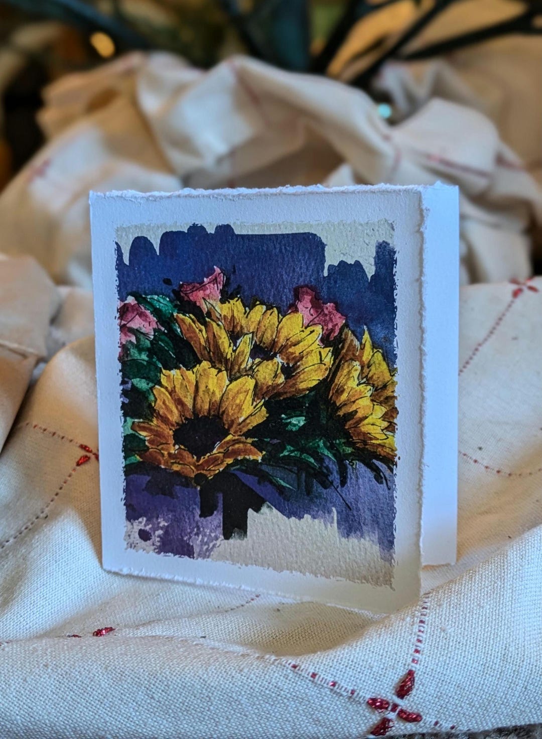 Sunflower Watercolor Card - Etsy