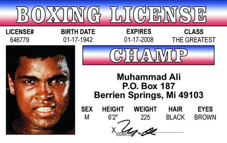 Muhammad Ali Laminated ID Card. This Parody ID Makes a Great Gift for ...