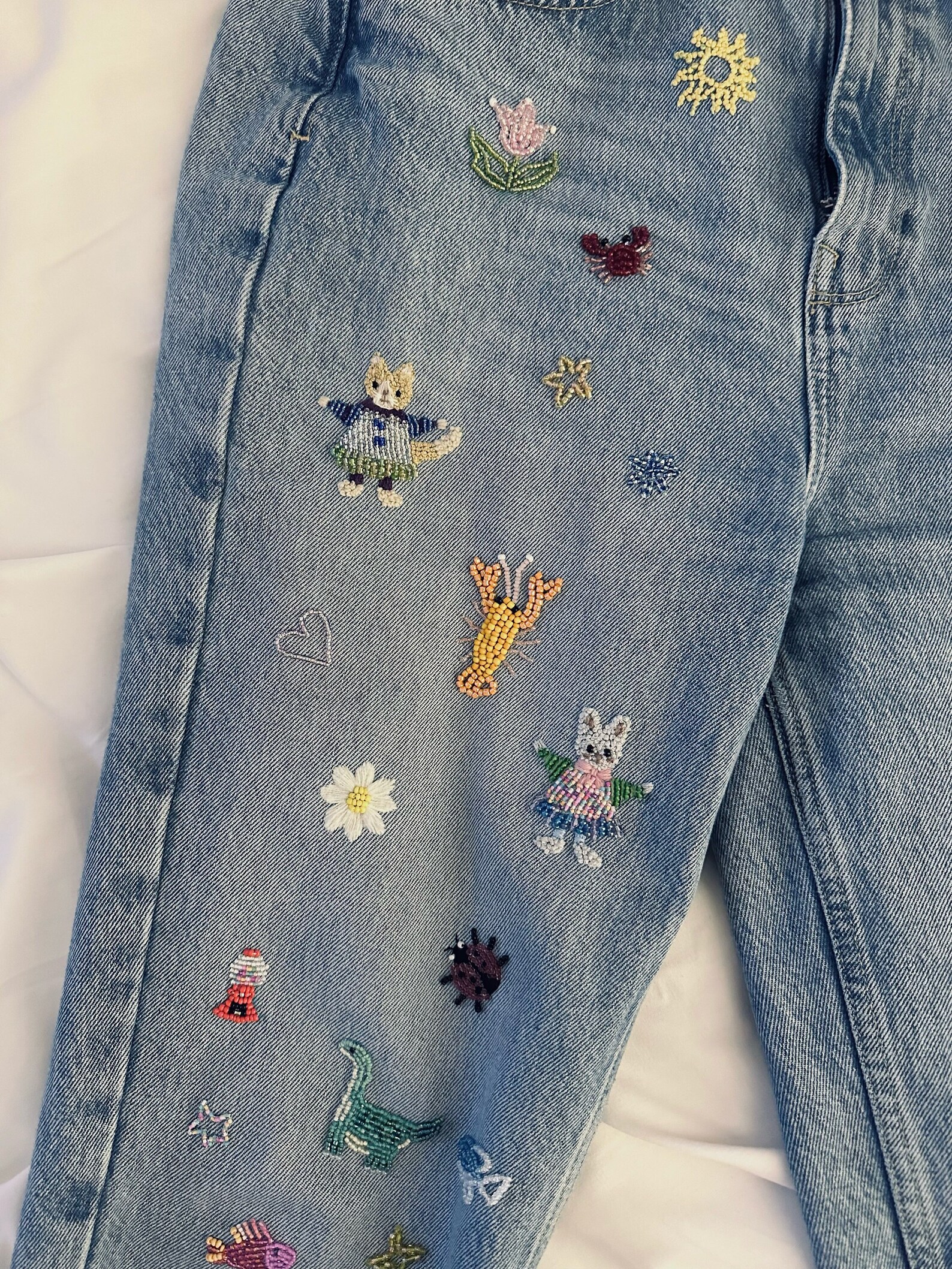 Hand Embroidered Jeans - Etsy