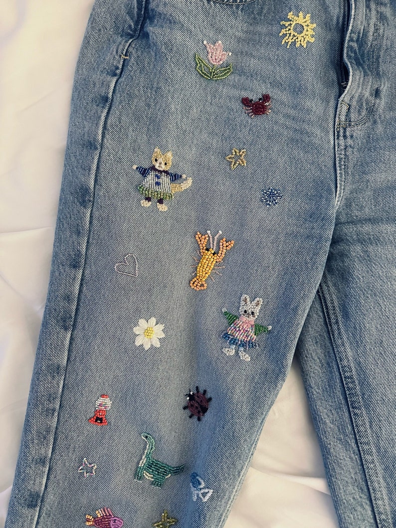 Hand Embroidered Jeans - Etsy