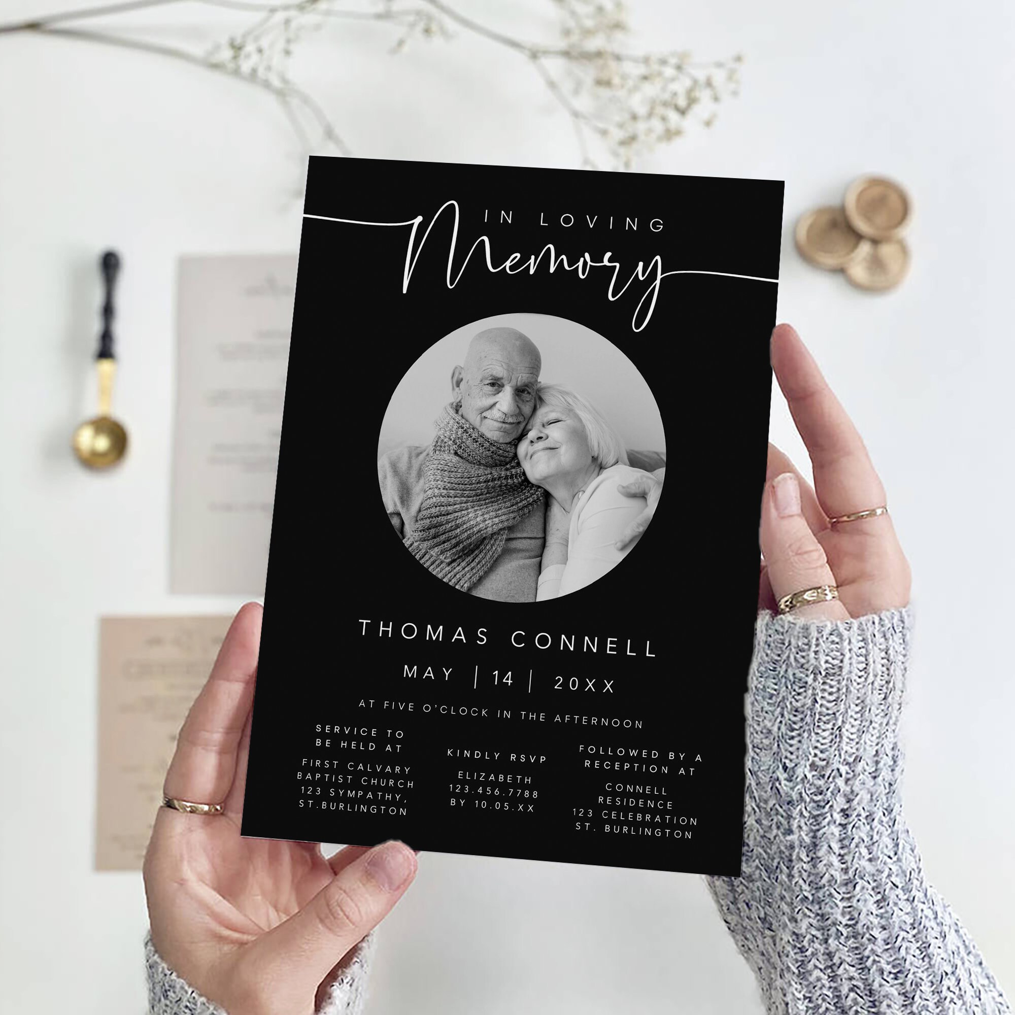 Funeral Announcement Template, Memorial Service Invite, Photo Funeral ...