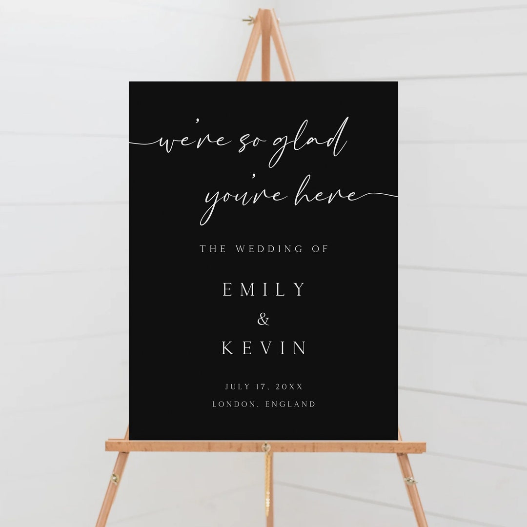 We're so Glad You're Here Sign, Editable Minimalist Wedding Welcome ...