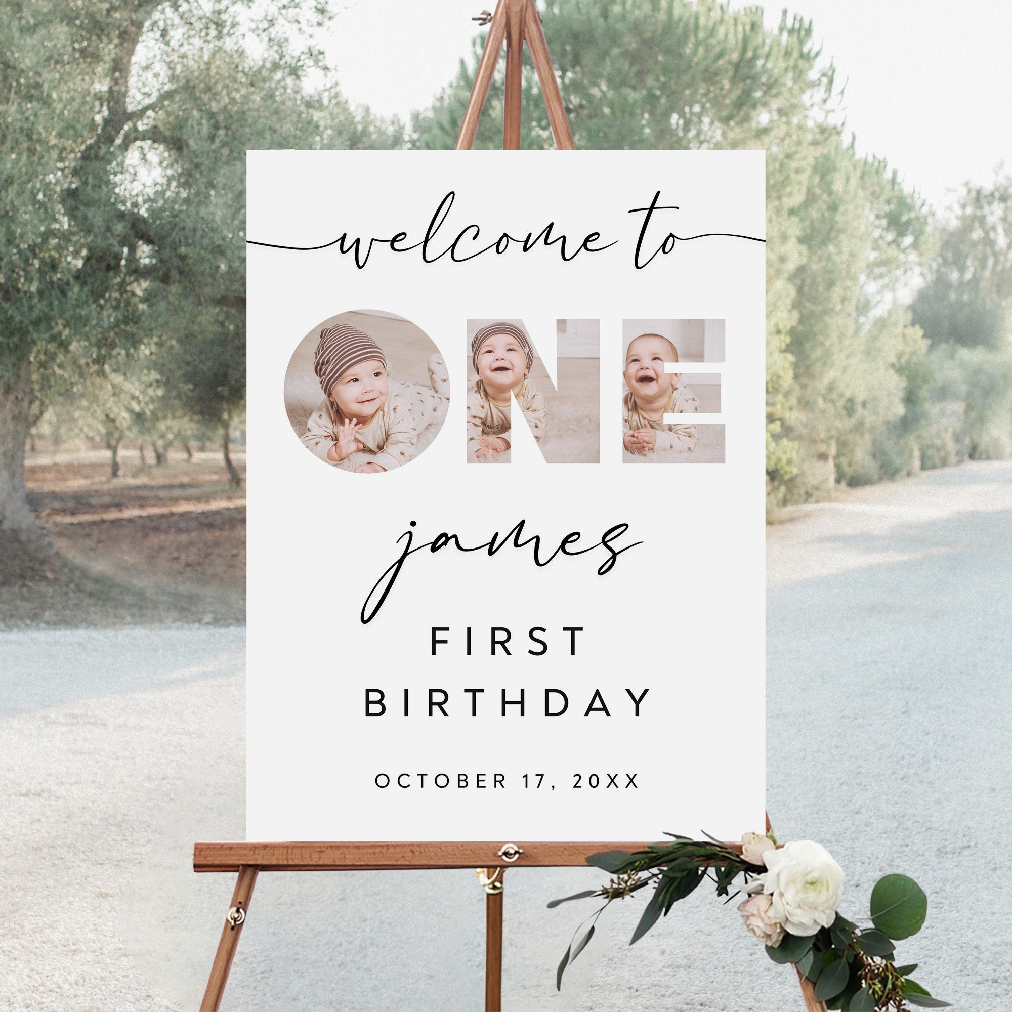 Photo Birthday Welcome Sign Template, Printable First Birthday Welcome ...