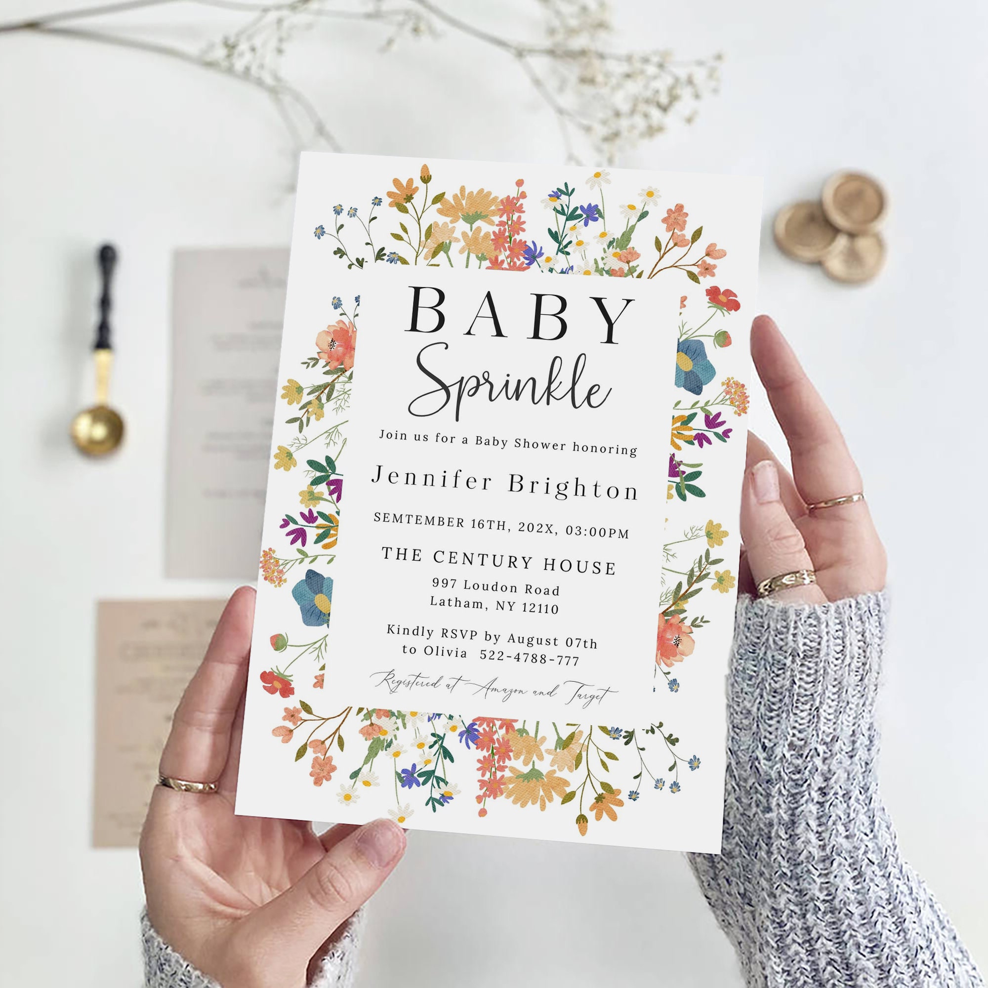 Wildflower Baby Sprinkle Invitation, Floral Shower Invite (editable ...