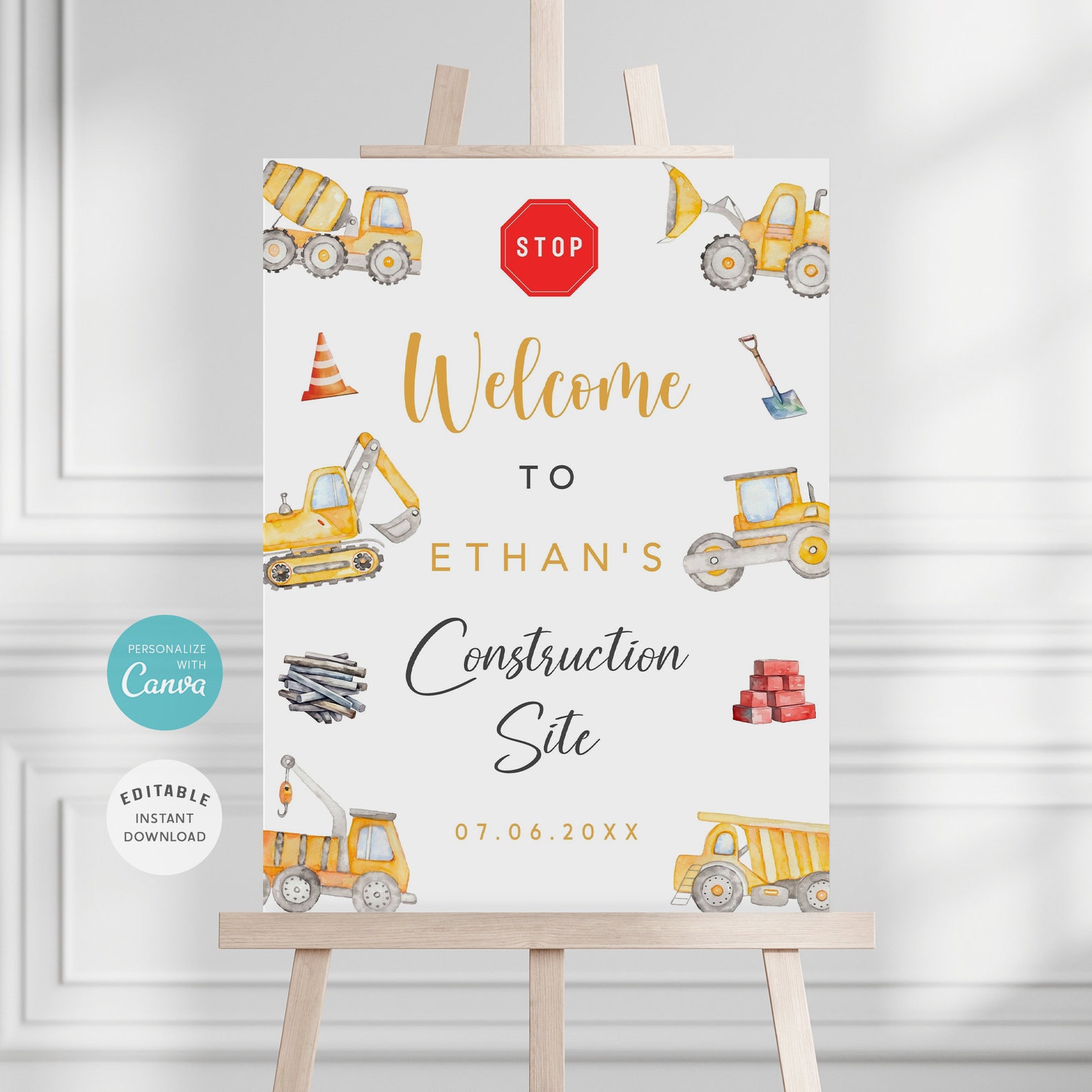 Construction Birthday Welcome Sign, Dump Truck Party Decor (editable ...