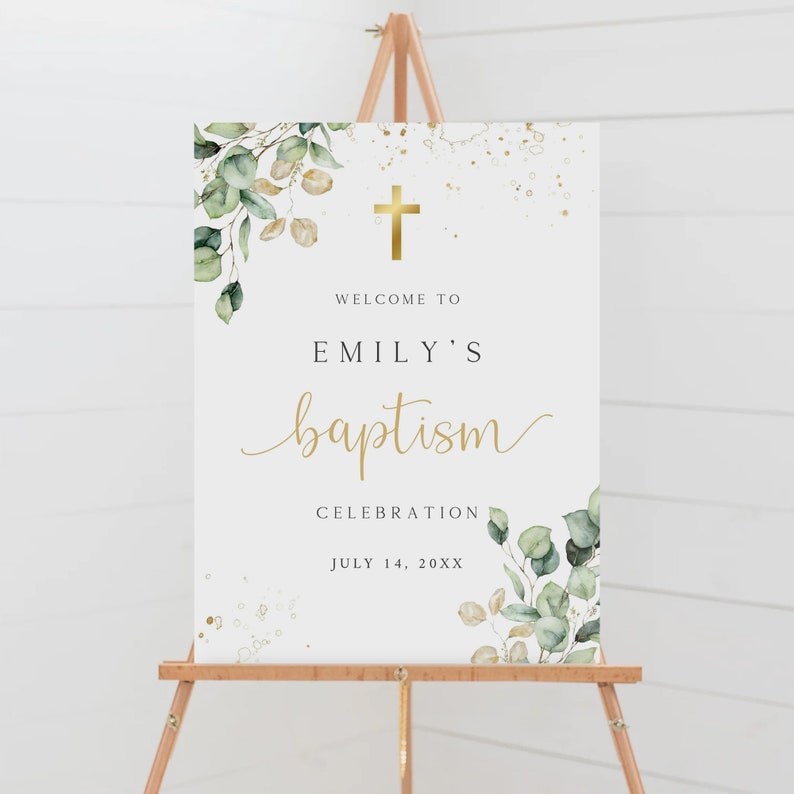 Greenery Baptism Welcome Sign, Editable Christening Poster (digital ...