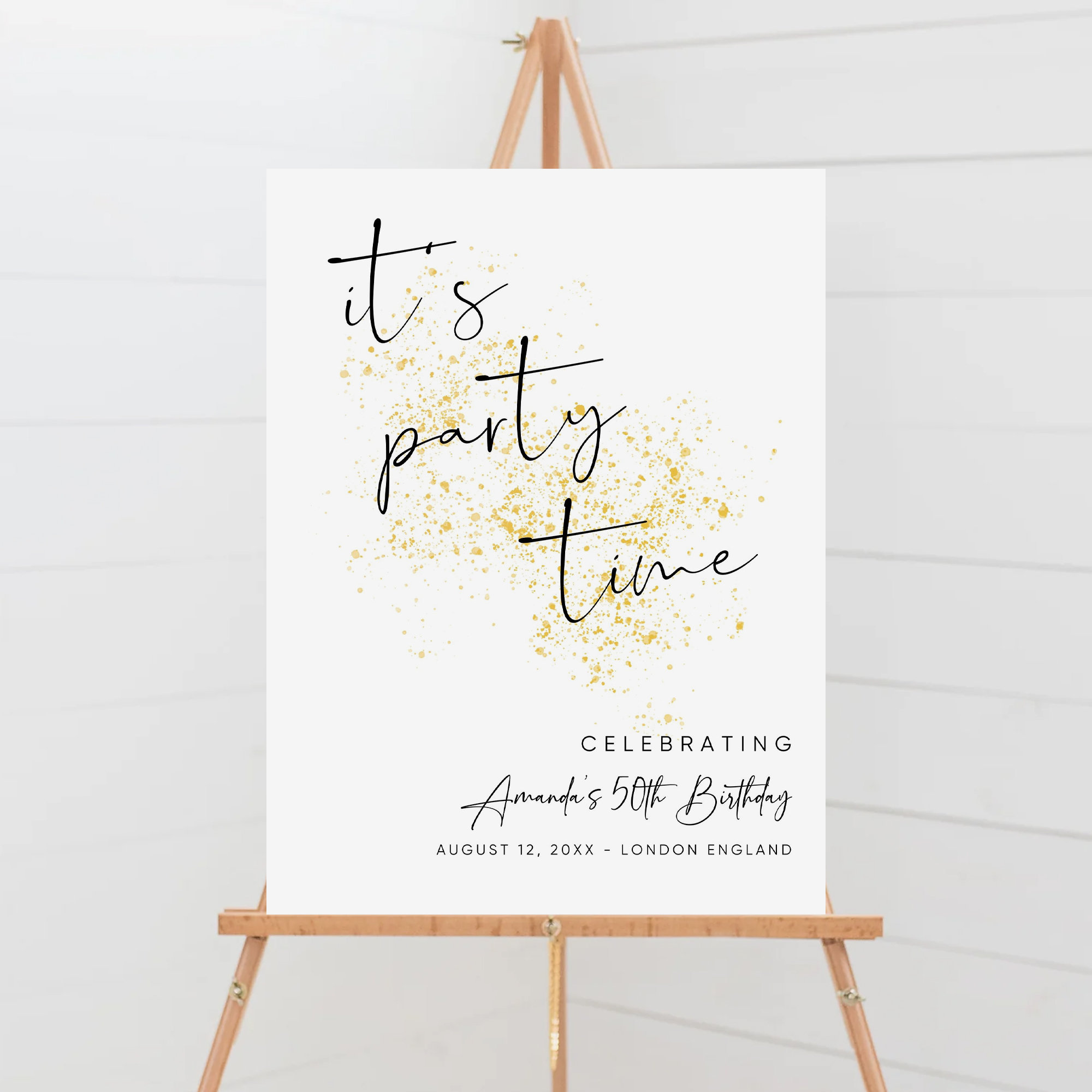 Minimalist Party Welcome Sign Template, Gold Glittery Birthday Welcome ...