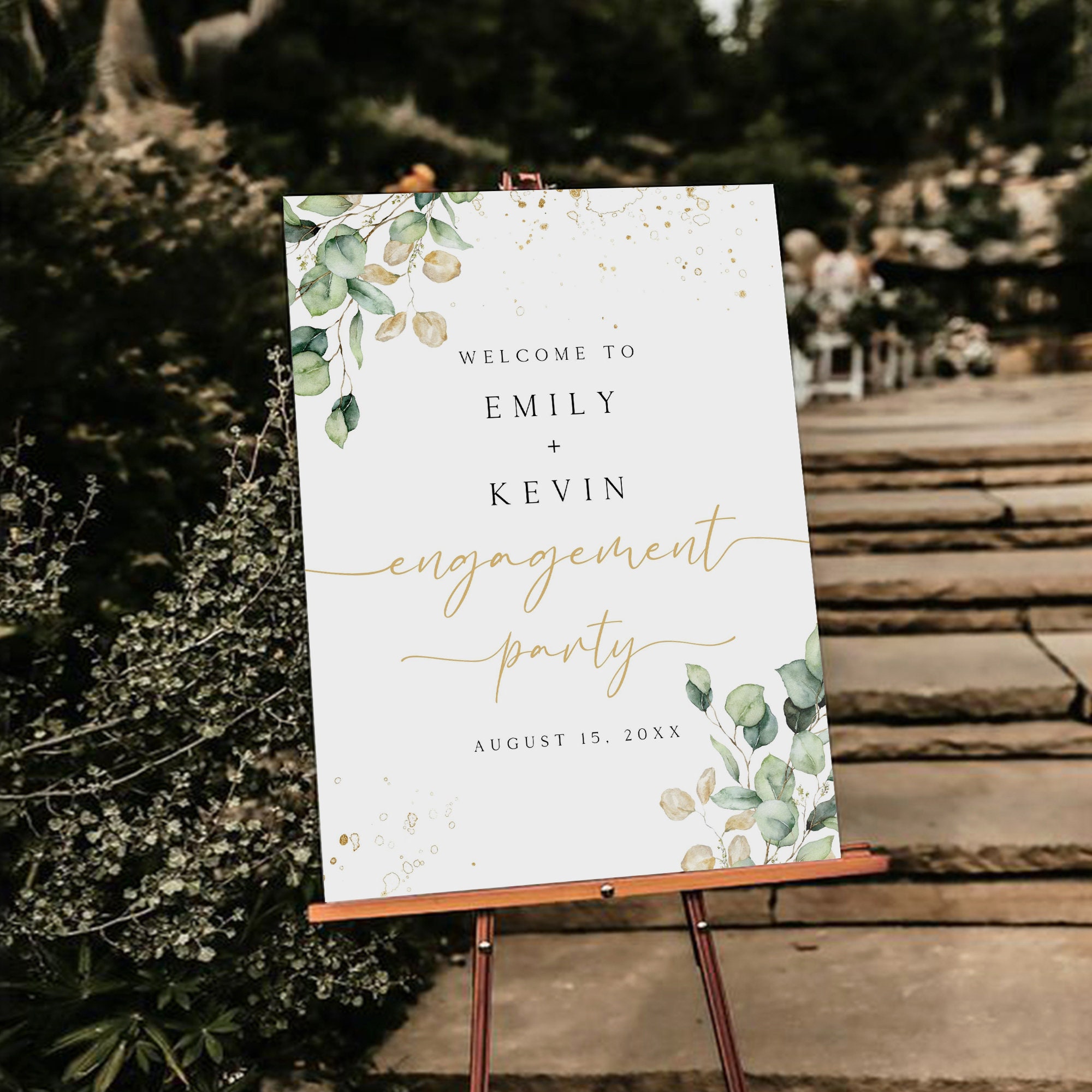 Engagement Party Welcome Sign Template, Greenery Engagement Sign ...