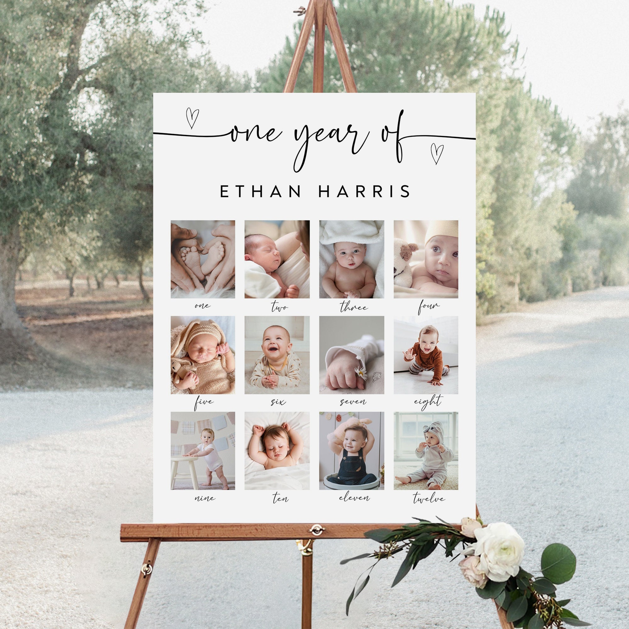 Baby First Year Milestone Sign, One Year Photo Baby Board, 1st Birthday ...