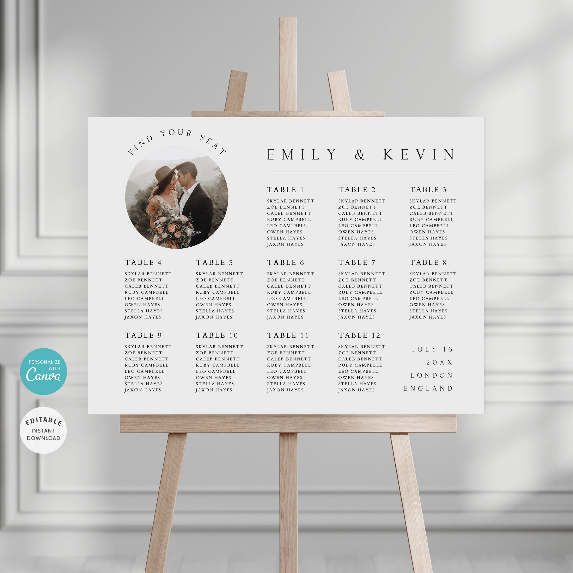 Photo Seating Chart Template, Wedding Seating Chart Sign, Find Your ...