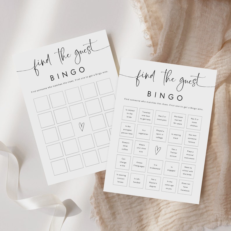 Find the Guest Wedding Bingo Game, Modern Bridal Shower Games, Social ...