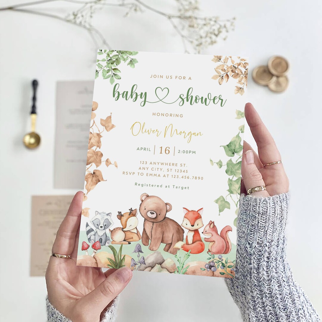 Woodland Baby Shower Invitation Template, Forest Animals Invite, Boy ...