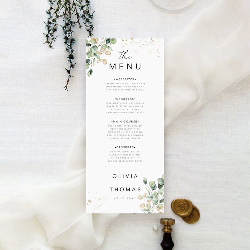 Greenery Wedding Menu Template, Modern Script (instant Download) - Etsy