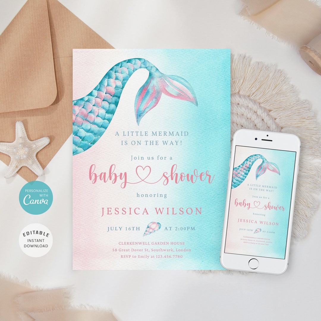 Editable Mermaid Baby Shower Invitation, Under the Sea Baby Shower ...