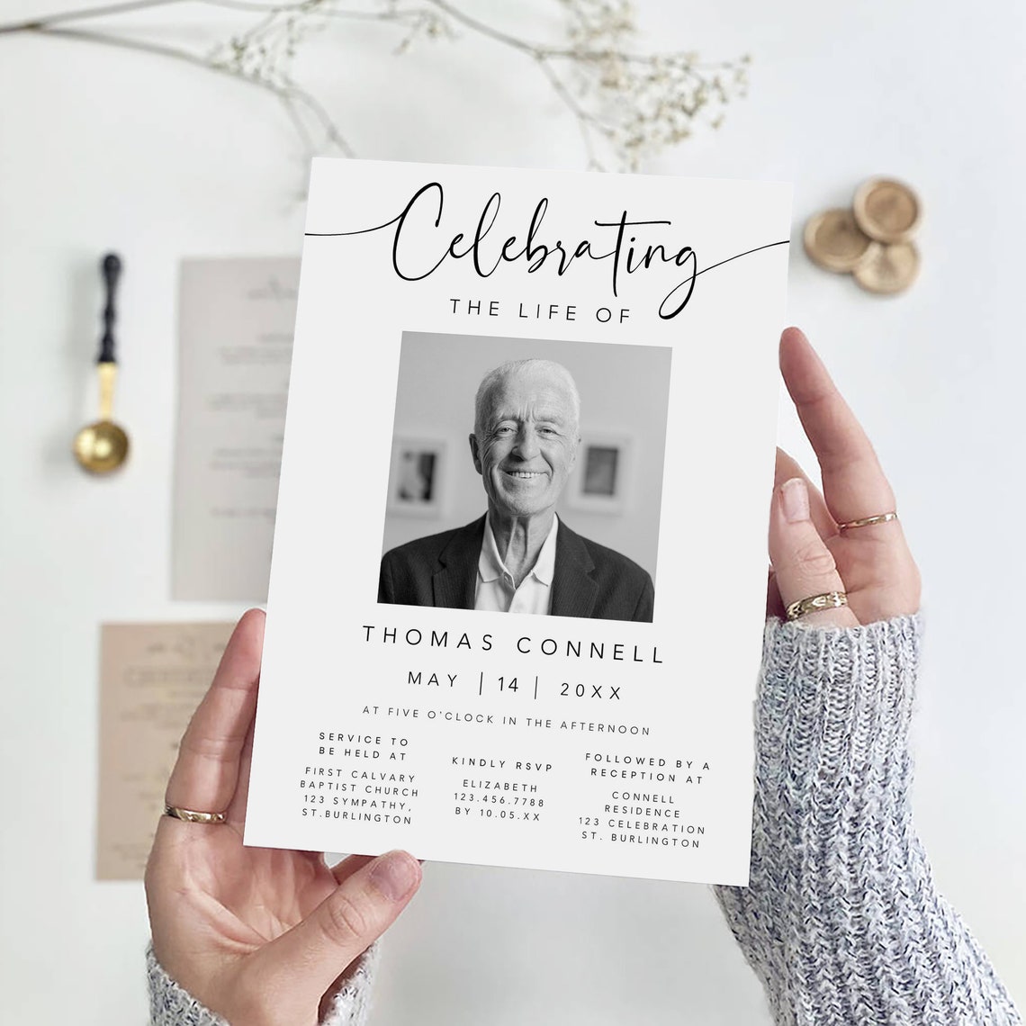 Funeral Photo Invitation, Memorial Service Invite, Funeral Announcement ...