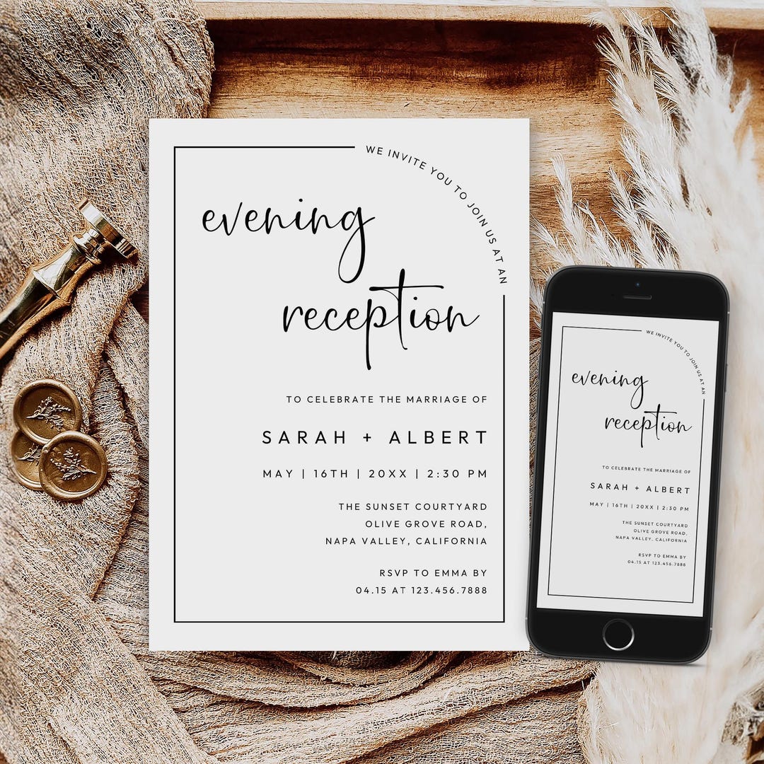 Evening Reception Invitation, Elopement Announcement (editable Canva ...