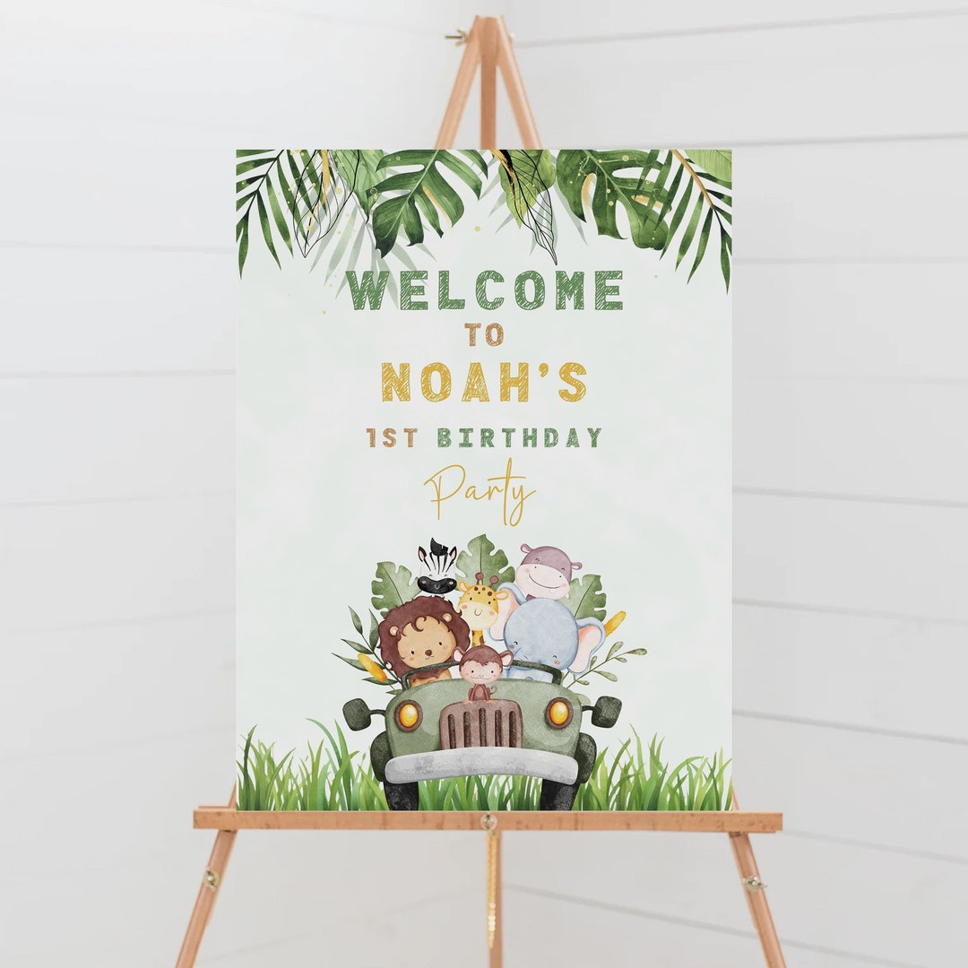 Editable Safari Animals Welcome Sign, Jungle Animals Birthday Poster ...