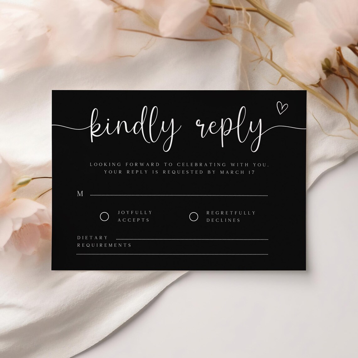 Modern Rsvp Card Template, Black Wedding Response Card, Editable Insert ...