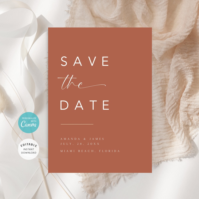 Terracotta Save the Date Template, Printable Save the Date Card, Save ...