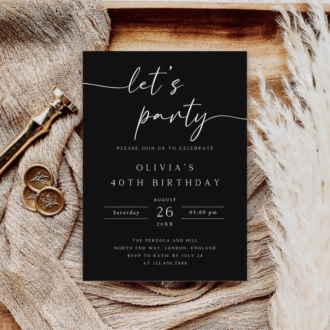 Editable Adult Birthday Party Invitation, Adult Birthday Black Invite ...