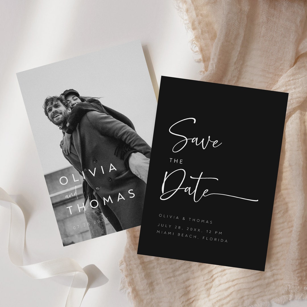 Photo Save the Date Template, Black Save Our Date Invitation, Printable ...