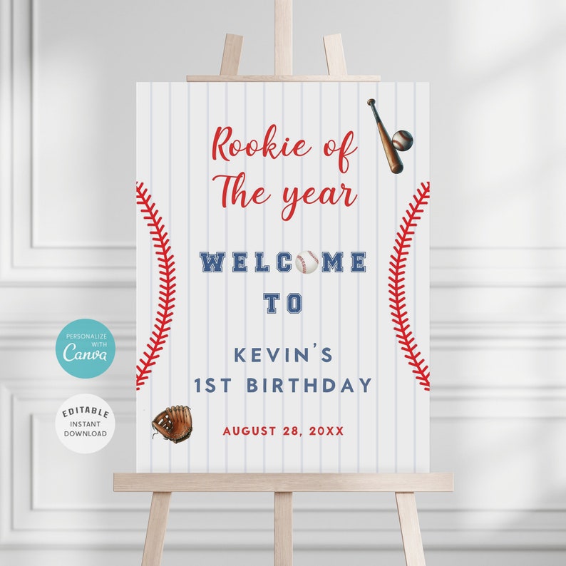Baseball Birthday Welcome Sign, Rookie of the Year Poster (digital ...