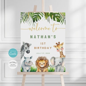 Editable Safari Birthday Welcome Sign, Jungle Animals Birthday Sign ...