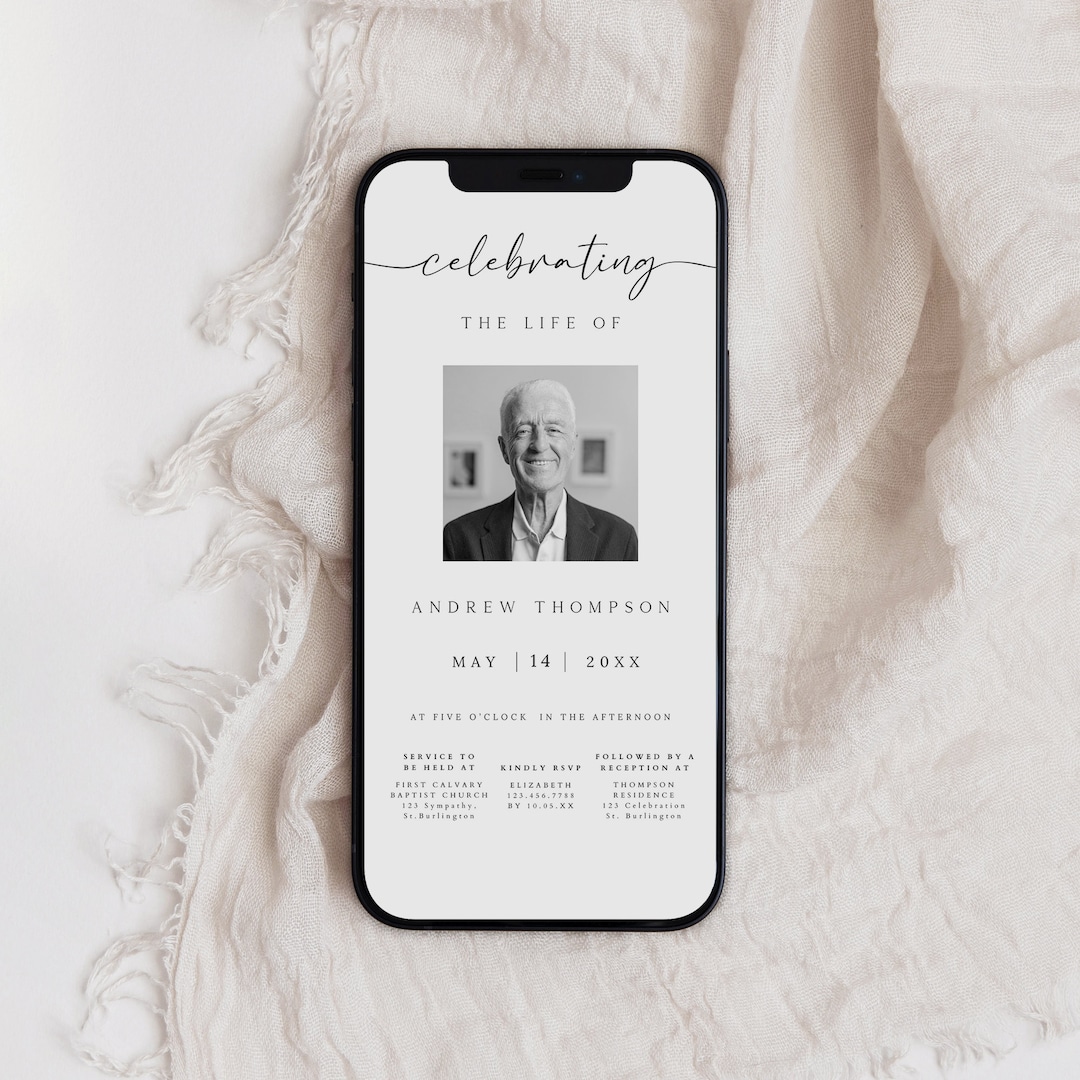 Editable Funeral Evite, Digital Funeral Invitation, Electronic Funeral ...