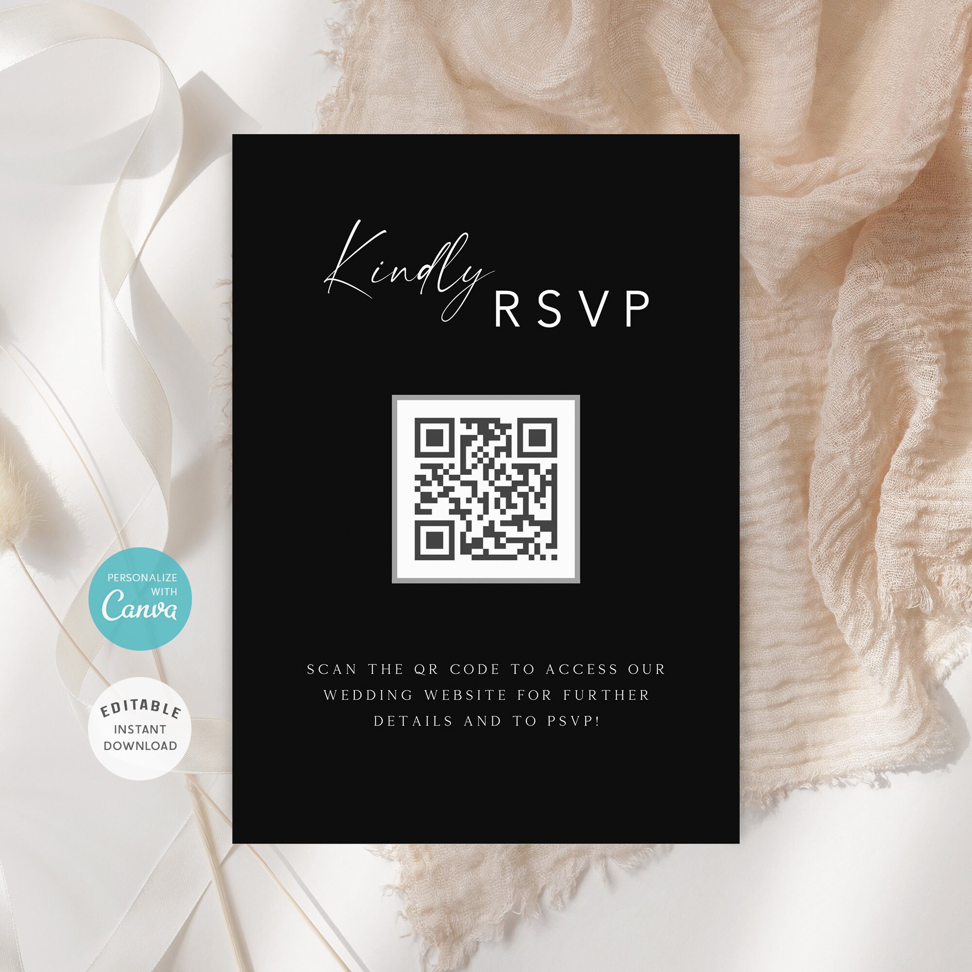 Invitación de boda QR, Invitación de boda negra, Plantilla de ...