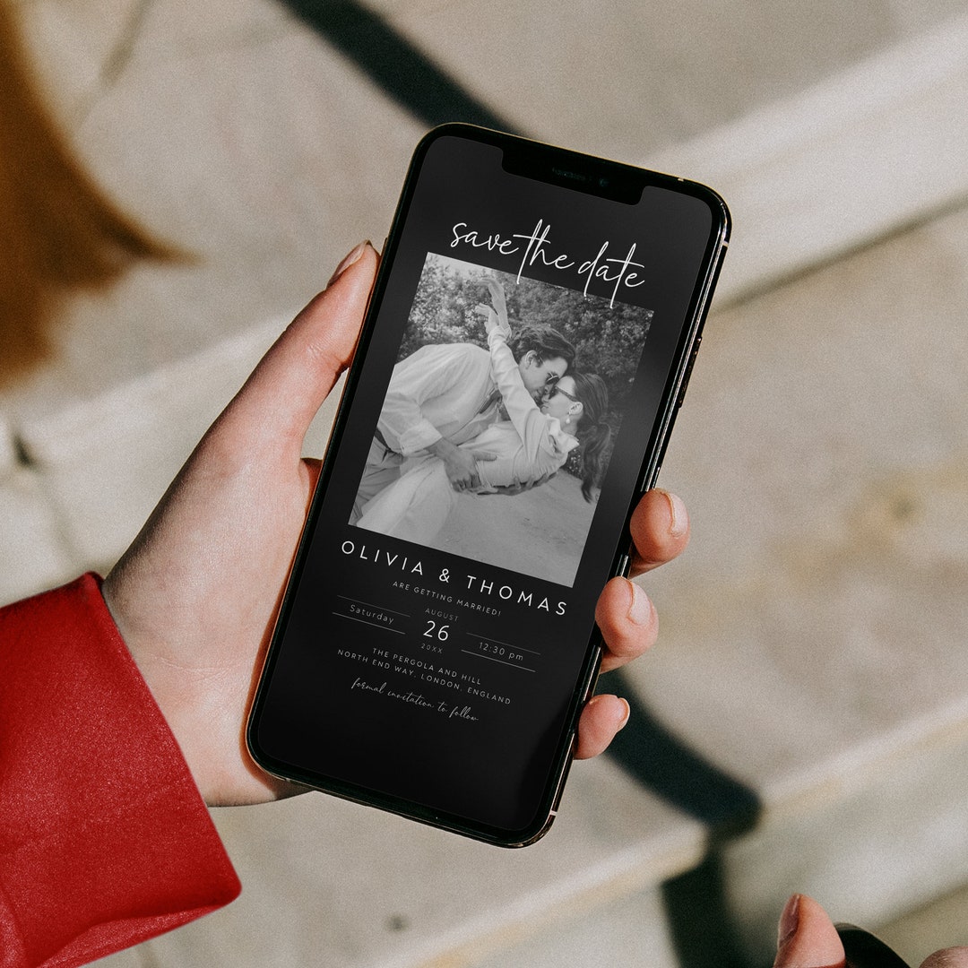 Photo Text Message Save the Date Template, Black Save the Date Evite, Modern Electronic Save the ...