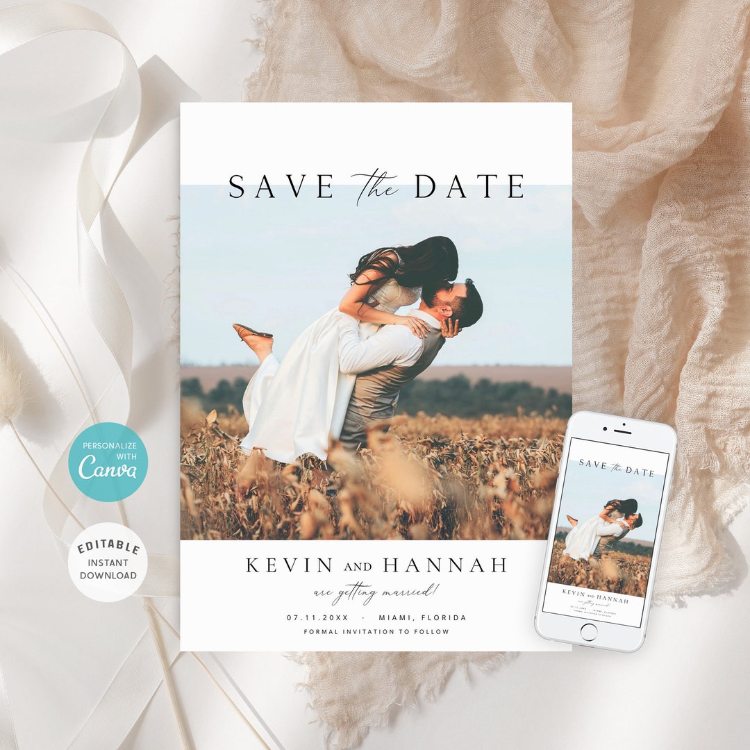 Save the Date With Photo Template Minimalist Save the Date - Etsy
