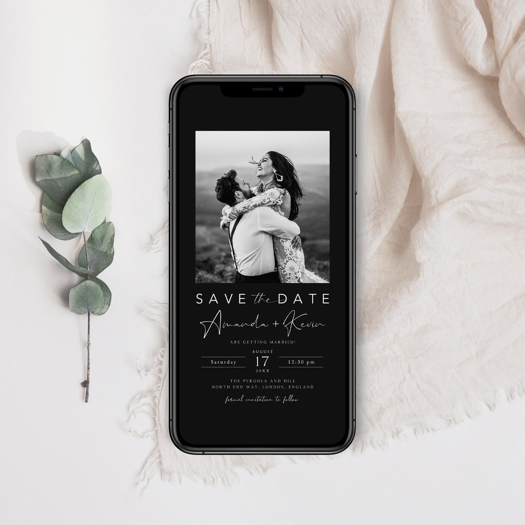 Photo Text Message Save the Date Template, Black Save the Date Evite, Modern Electronic Save the ...