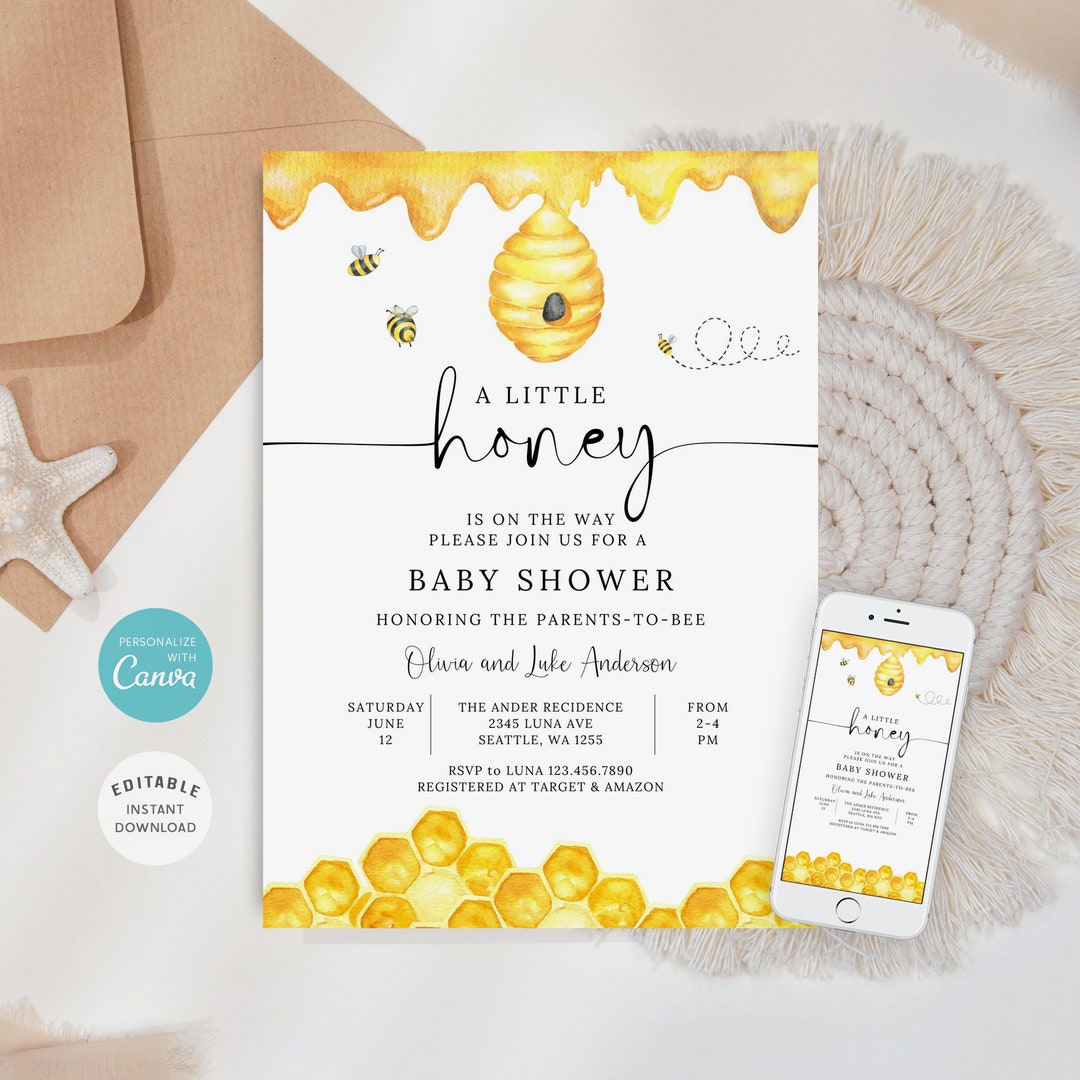 A Little Honey Baby Shower Invitation, Gender Neutral Honey Bee Baby ...