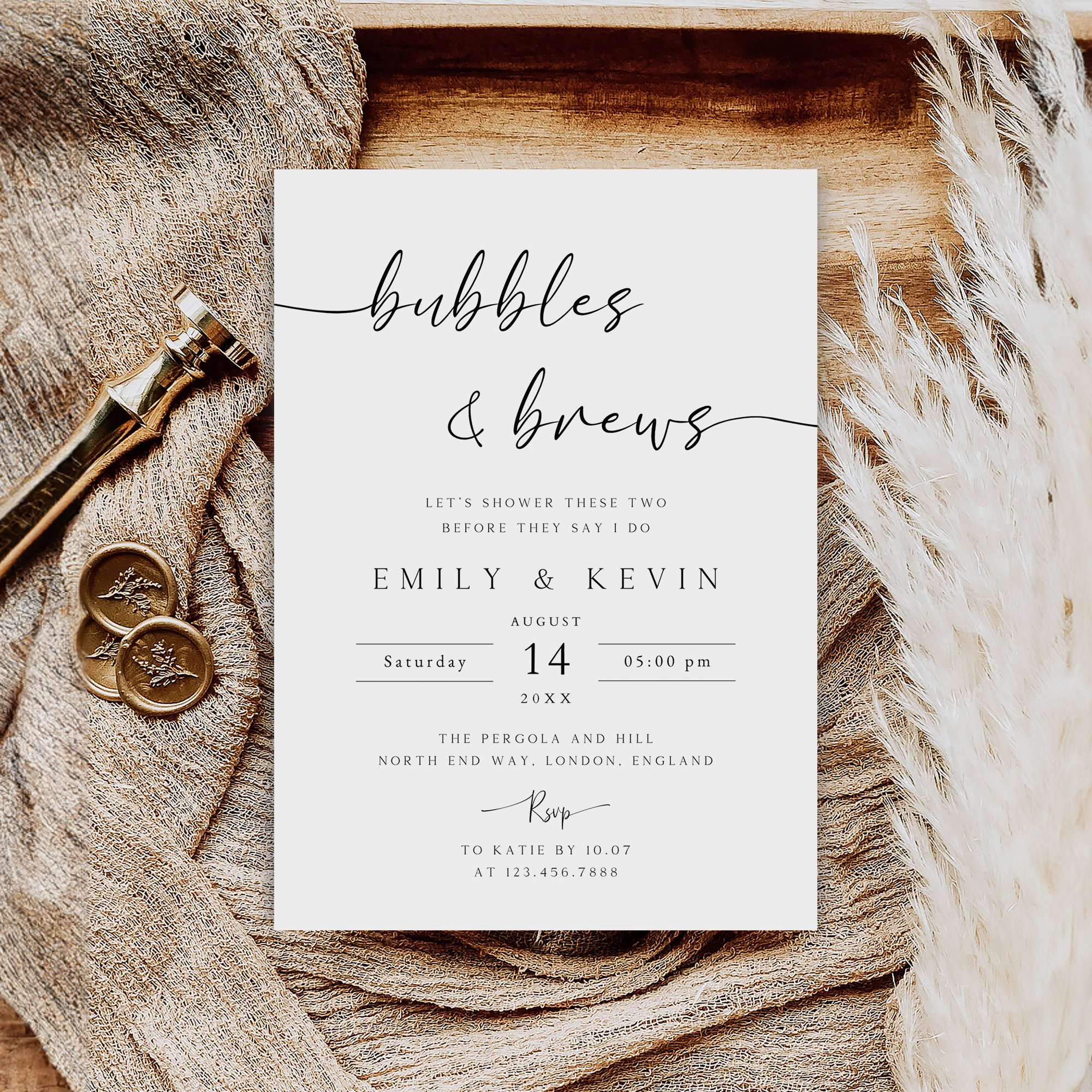 Editable Bubbles and Brews Couples Shower Invitation, Brews and Bubbly ...