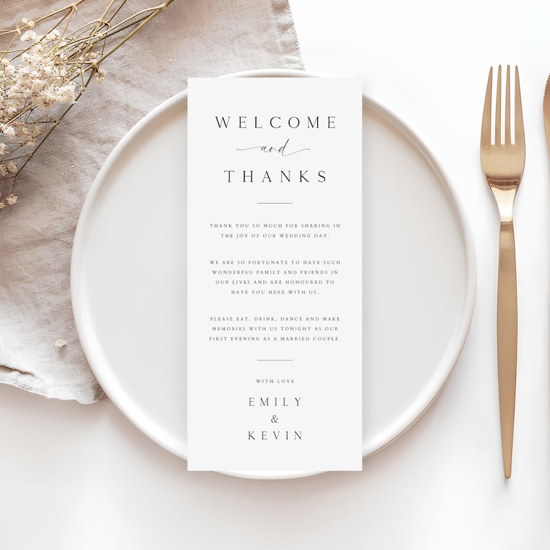 Minimalist Thank You Place Card, Thank You Napkin Note, Place Setting ...