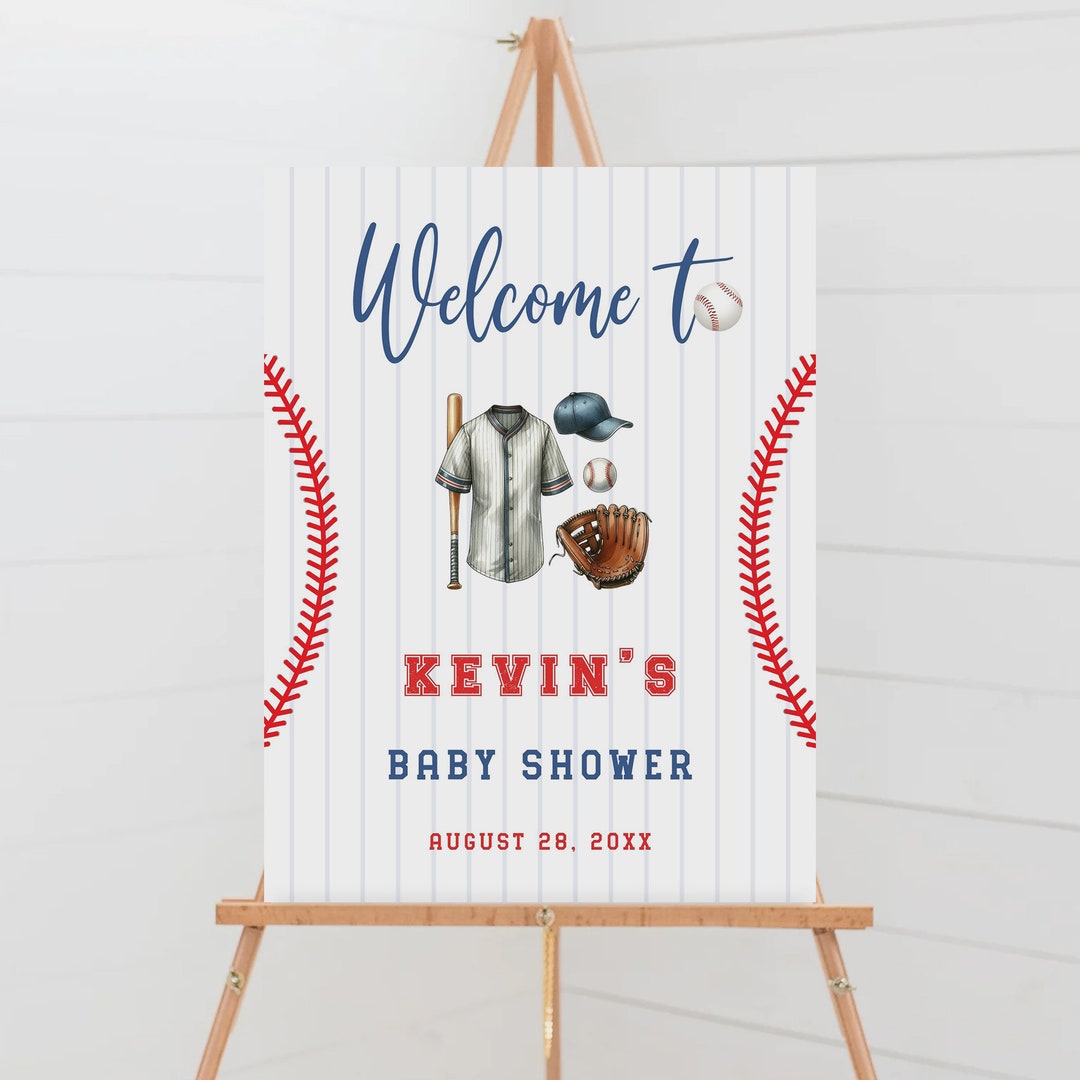 Editable Baseball Baby Shower Sign, Boy Baby Shower Welcome Sign ...