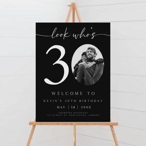 Editable 30th Birthday Welcome Sign, Look Who's 30 Welcome Sign, Black ...
