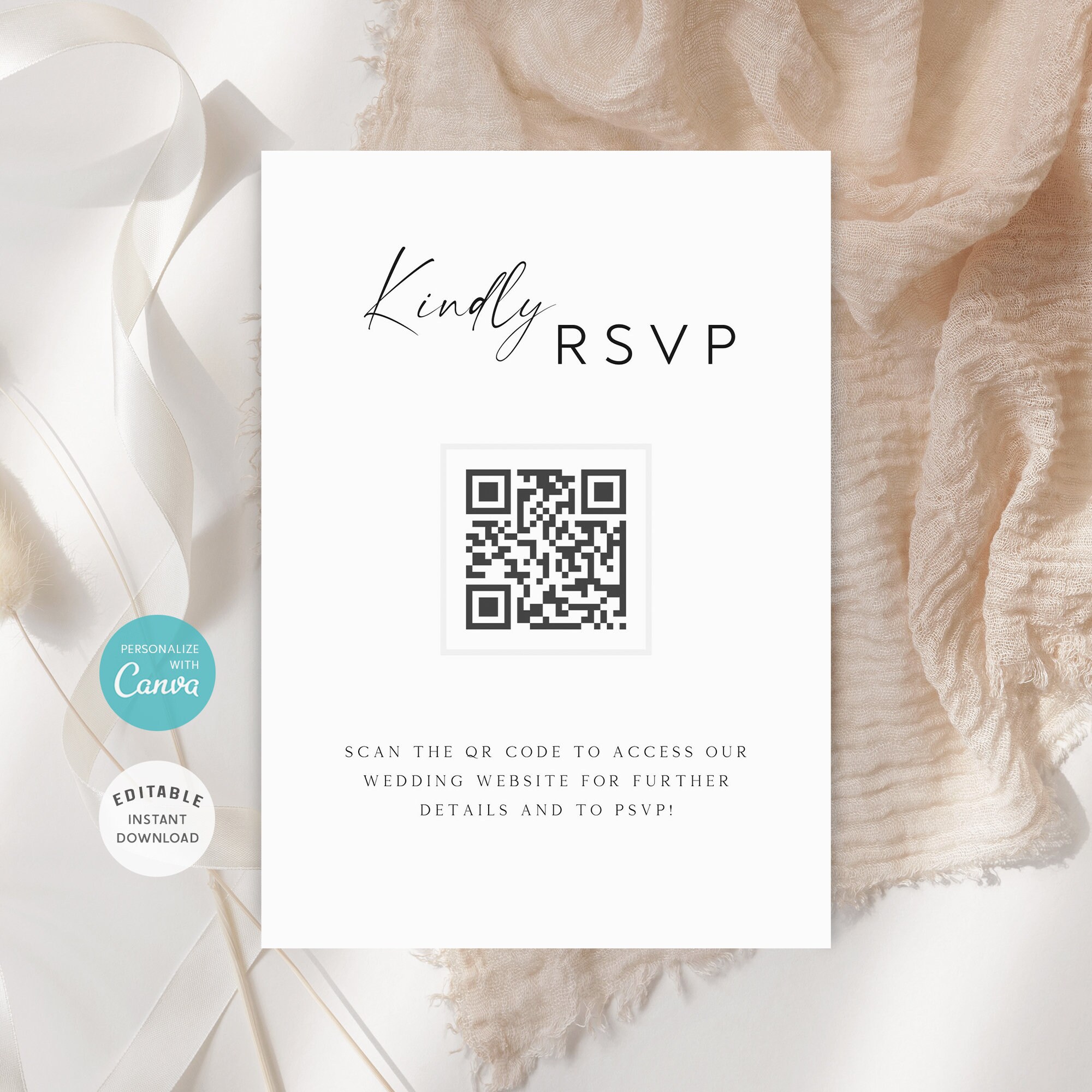Invitación de boda QR, Invitación de boda minimalista, Plantilla de ...