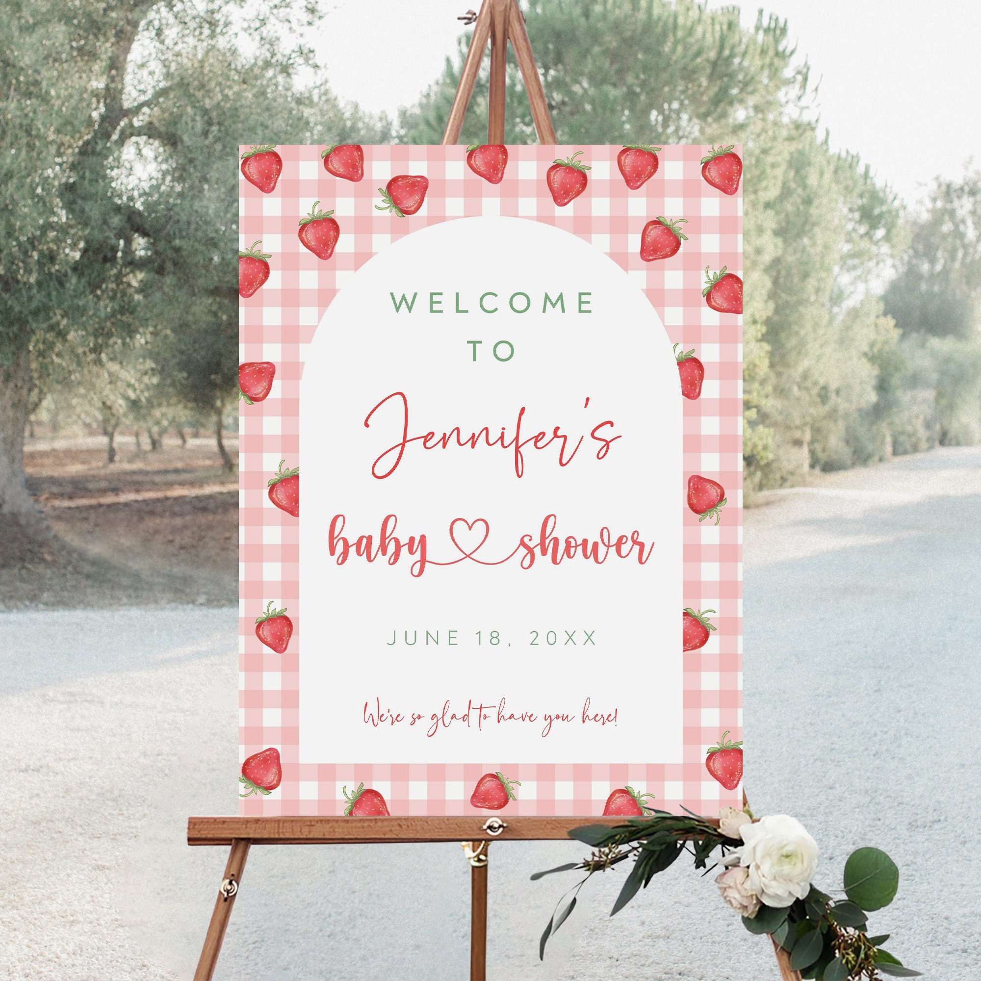 Strawberry Baby Shower Welcome Sign, Berry Sweet Baby Shower Decoration ...