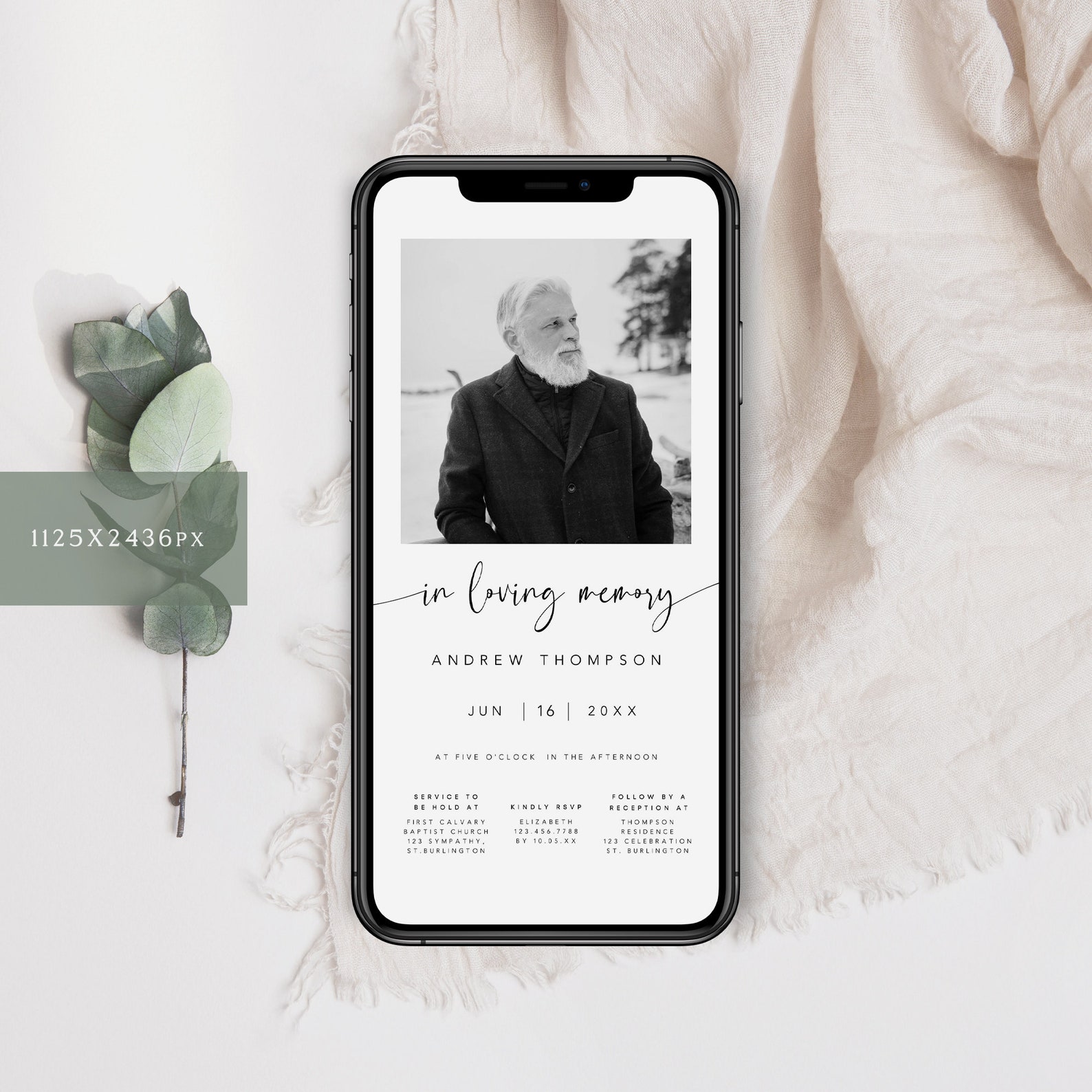 Memorial Service Invitation, Funeral Announcement Template, Photo ...