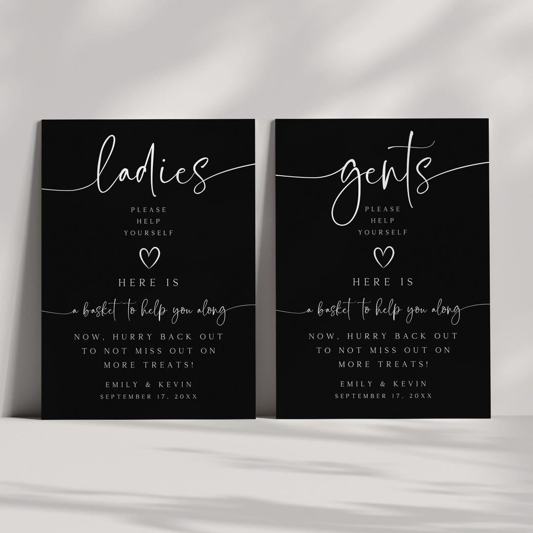 Editable Wedding Ladies, Gents Basket Sign, Wedding Bathroom Sign ...