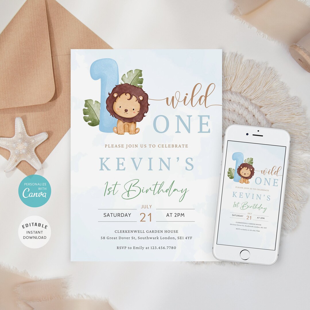Wild One Birthday Invitation, 1st Birthday Boy, Lion 1st Birthday ...