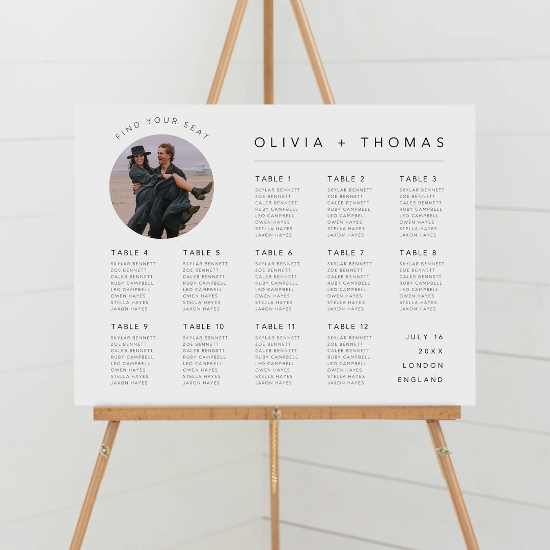 Wedding Seating Chart With Photo, Seating Chart Sign, Wedding Seating ...