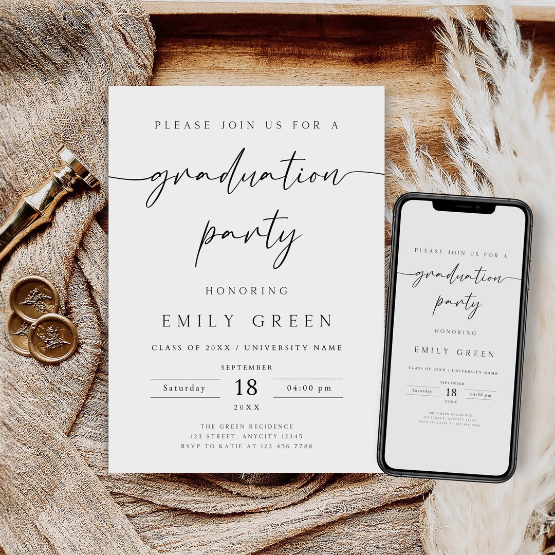 Modern Graduation Invitation Template, Minimalist Evite (digital) - Etsy