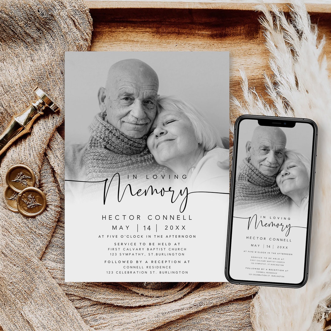 Funeral Announcement Template, Memorial Service Invitation, in Loving ...