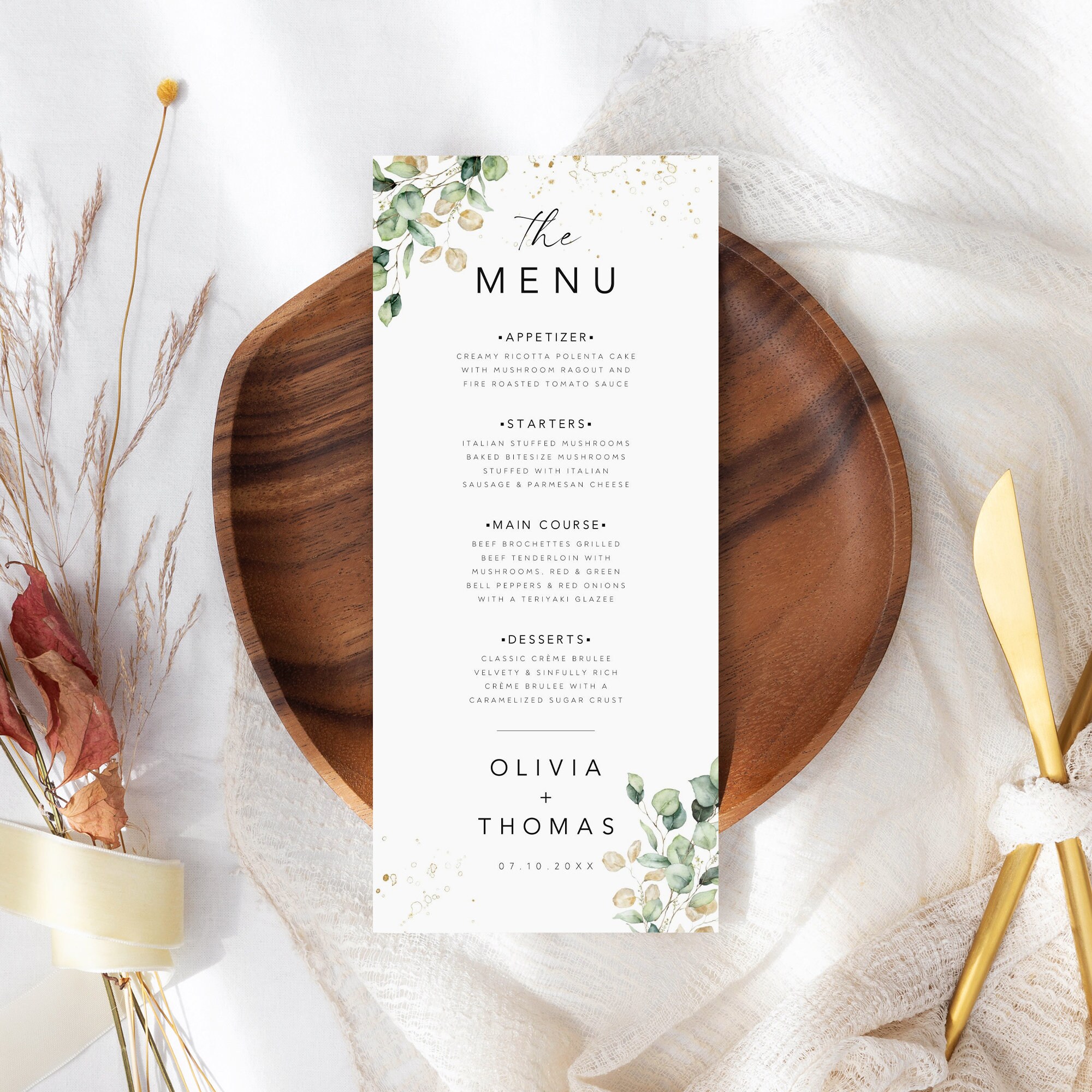 Greenery Wedding Menu Template, Modern Script (instant Download) - Etsy