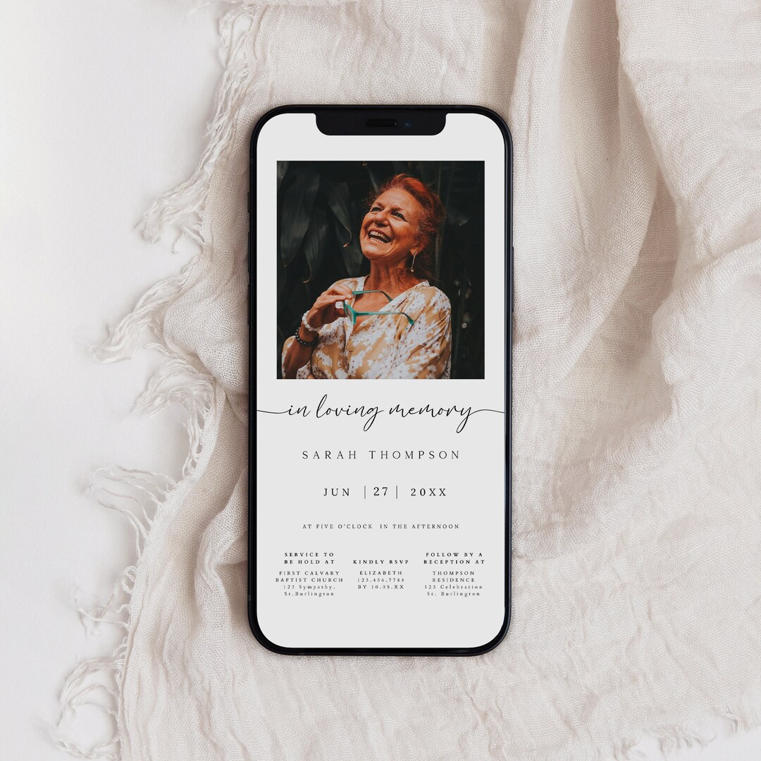 Digital Funeral Invitation, Electronic Funeral Announcement, Memorial ...