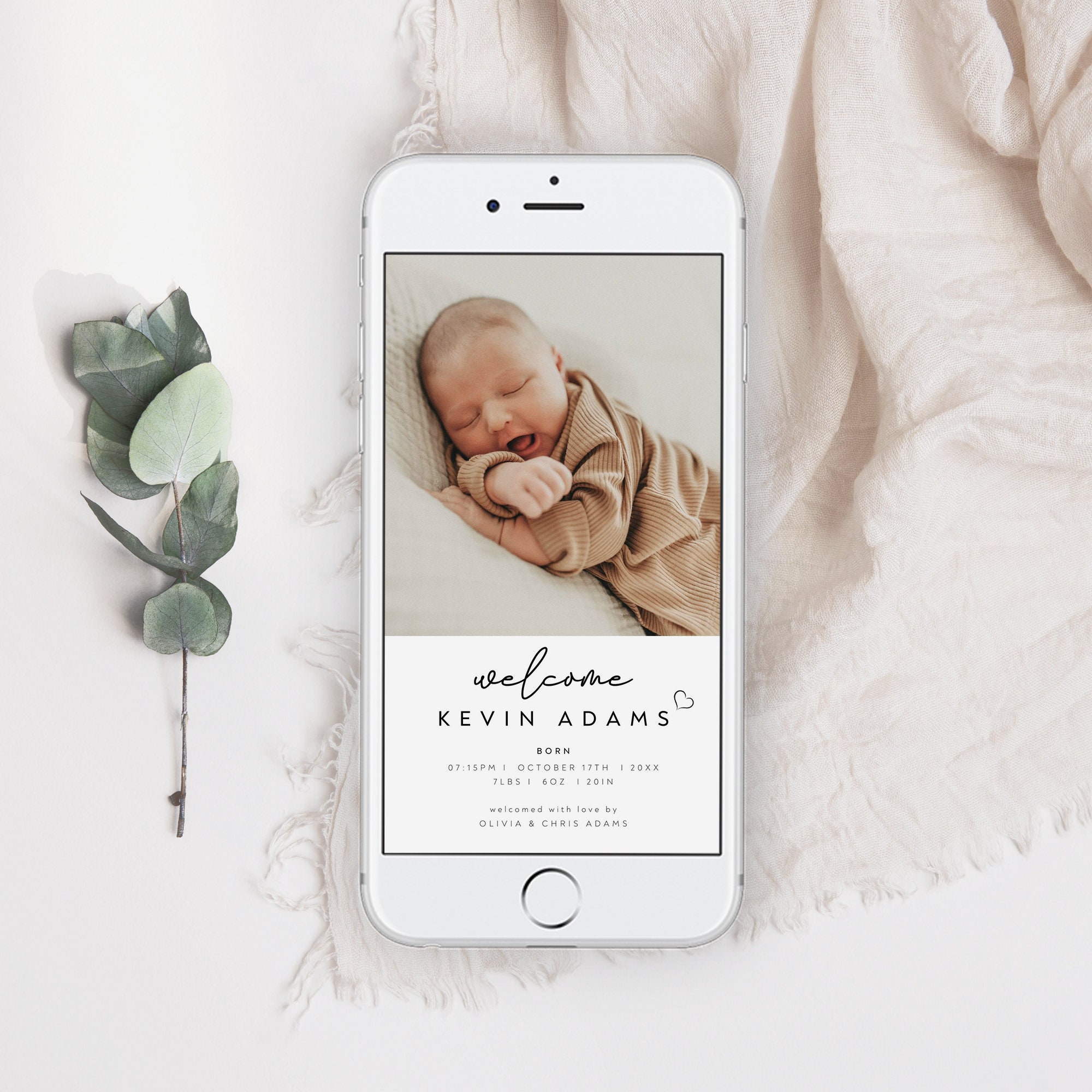 Mobile Birth Announcement Template, Photo Baby Announcement, Digital ...